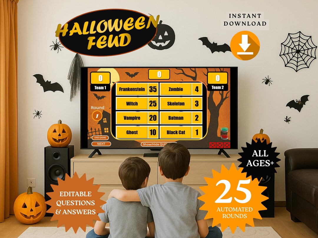 Halloween Family Feud Game Friendly Feud Editable Halloween Game Night ...