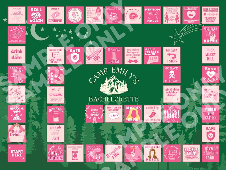 Camp Bachelorette Board Game Pink and Green Bachelorette Camp Board ...
