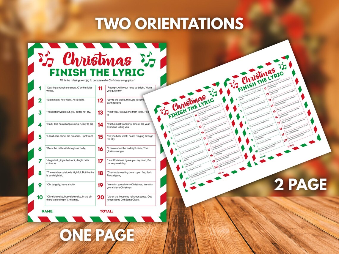 Christmas Finish the Lyrics Game Christmas Lyric Game Christmas Song ...