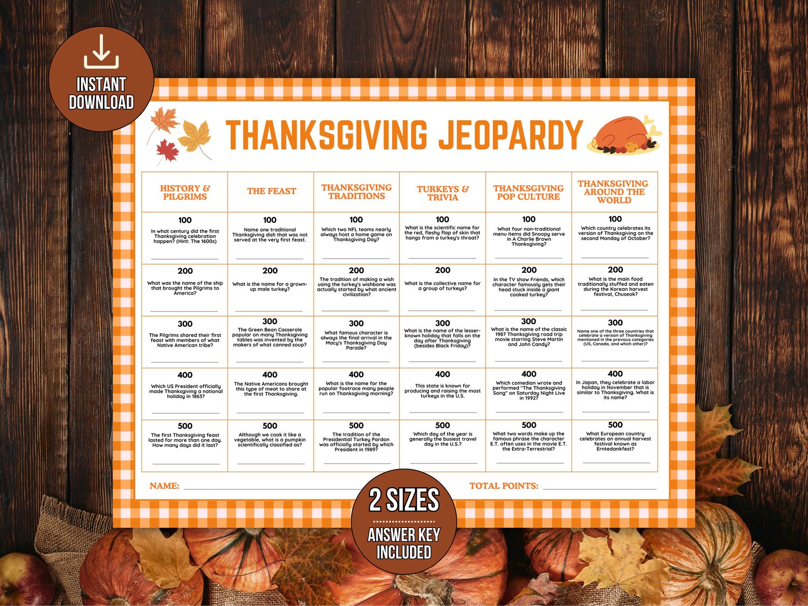Thanksgiving Jeopardy Game Thanksgiving Trivia Thanksgiving Quiz ...