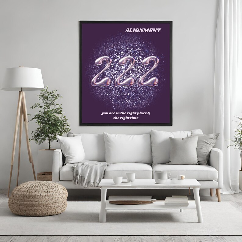 222 ALIGNMENT Angel Numbers Purple Aura Wall Art Room Decor Aesthetic ...