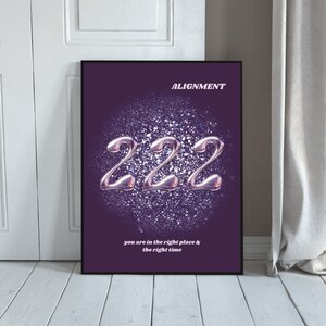 222 ALIGNMENT Angel Numbers Purple Aura Wall Art Room Decor Aesthetic ...