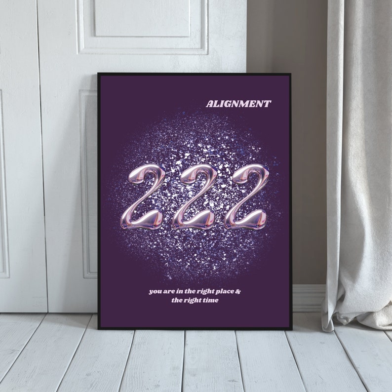 222 ALIGNMENT Angel Numbers Purple Aura Wall Art Room Decor Aesthetic ...
