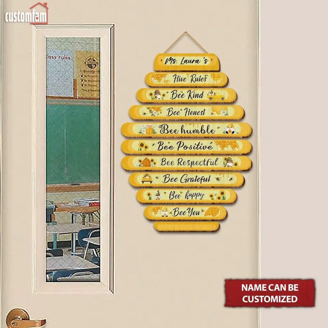 Hive Rules Bee Sign Custom Teacher Wooden Doorsign, Teacher ...