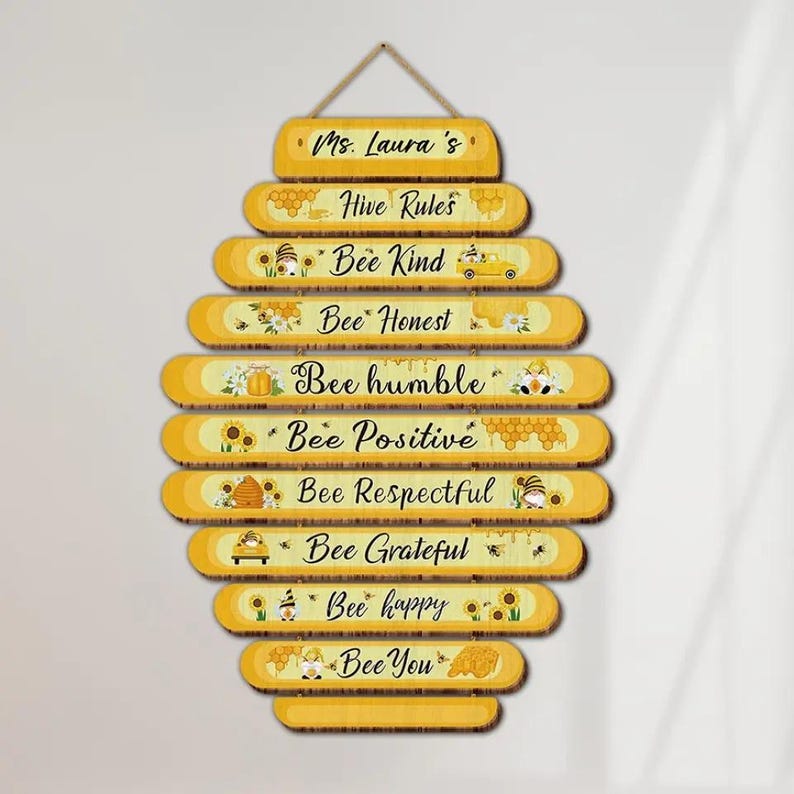 Hive Rules Bee Sign Custom Teacher Wooden Doorsign, Teacher ...