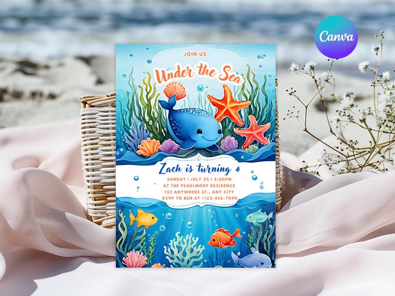 Editable Under the Sea Birthday Invitation Under the Sea Invite Dolphin ...