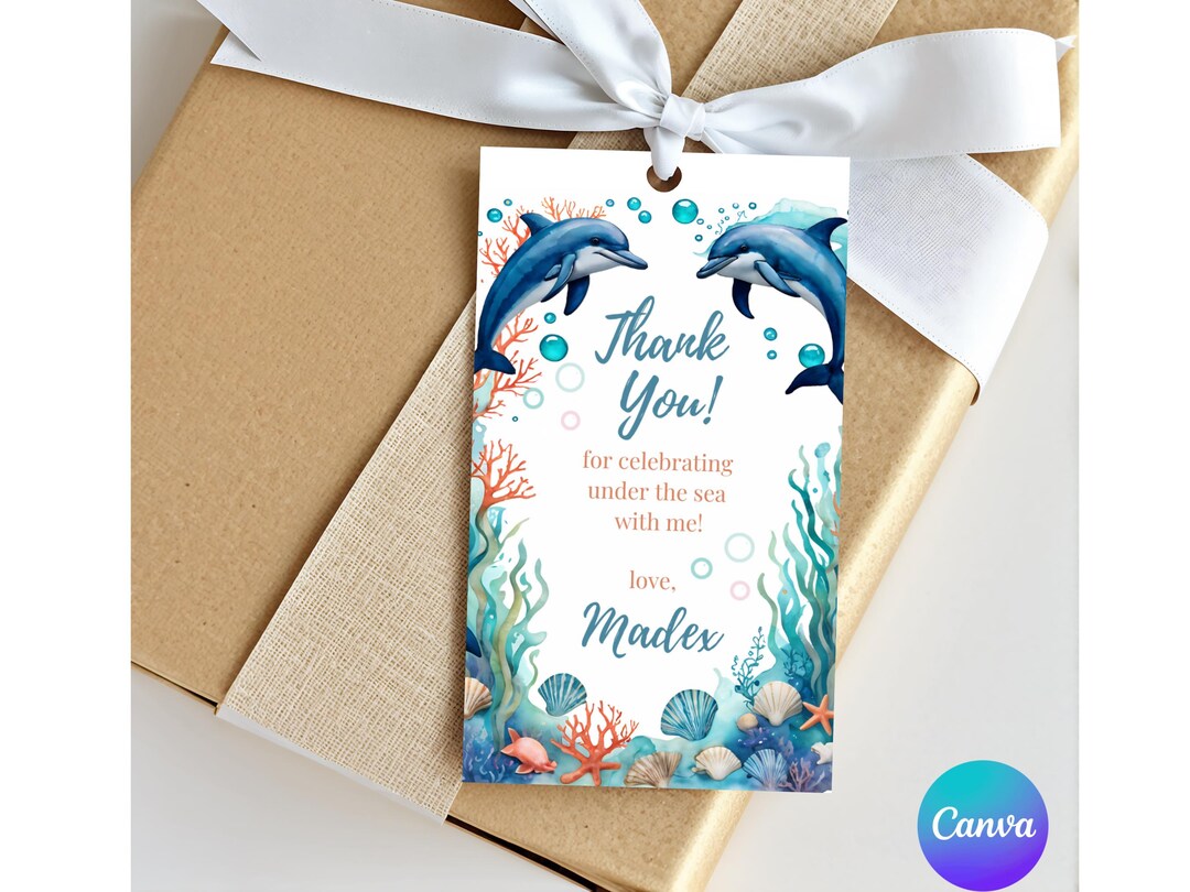 Under the Sea Thank You Tag Under the Sea Party Favor Tag Blue Birthday ...