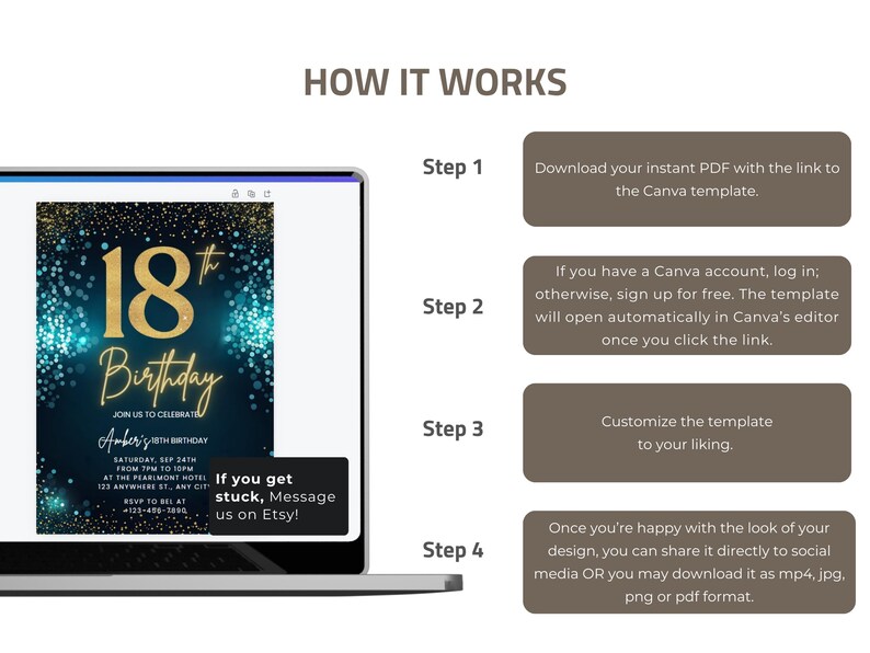 Digital 18th Birthday Invitation Template 18th Electronic Birthday ...