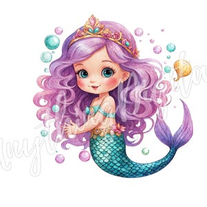Mermaid PNG Mermaid Clipart Bundle Watercolor Cute Whimsical Underwater ...