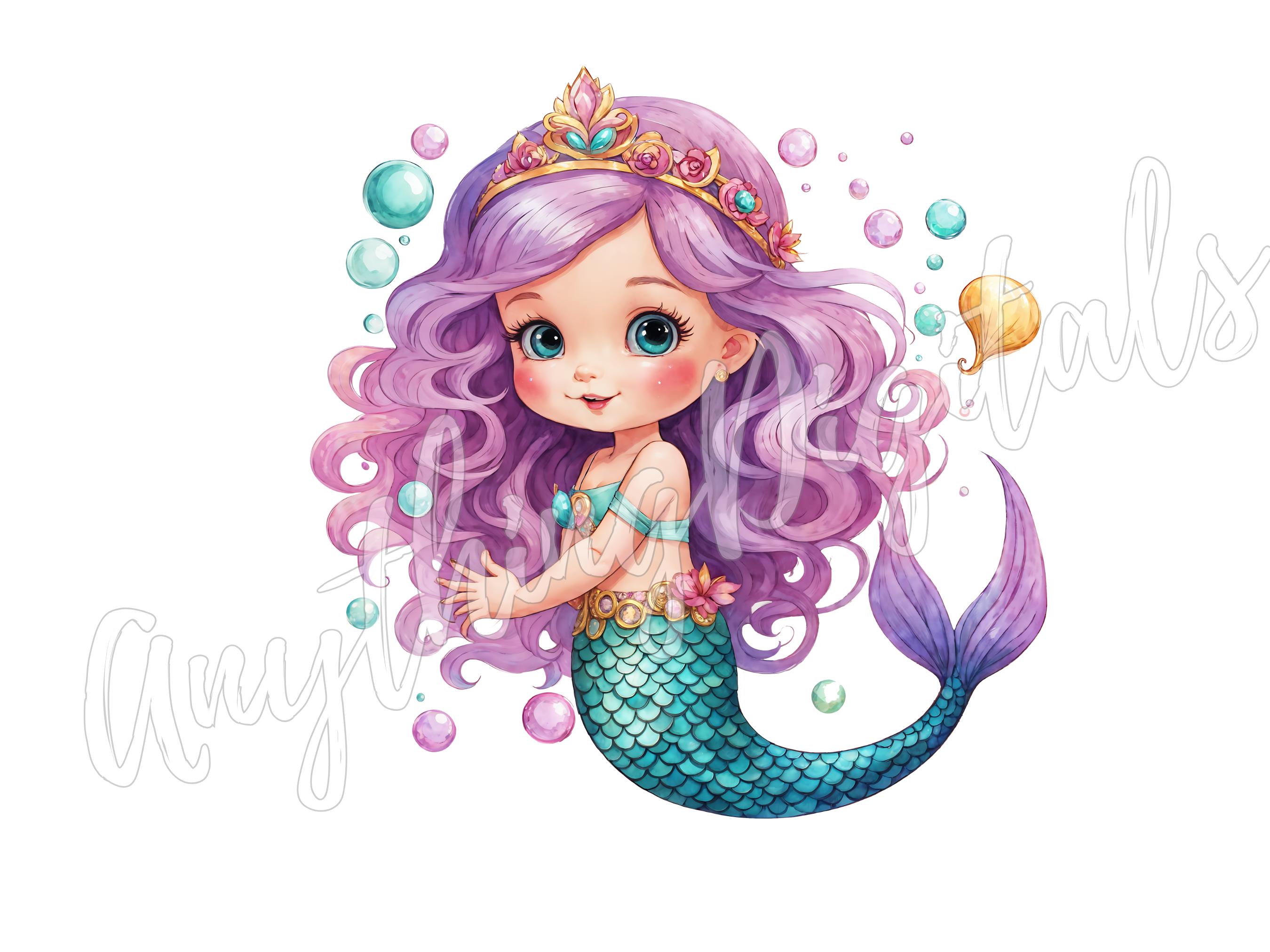 Mermaid PNG Mermaid Clipart Bundle Watercolor Cute Whimsical Underwater ...