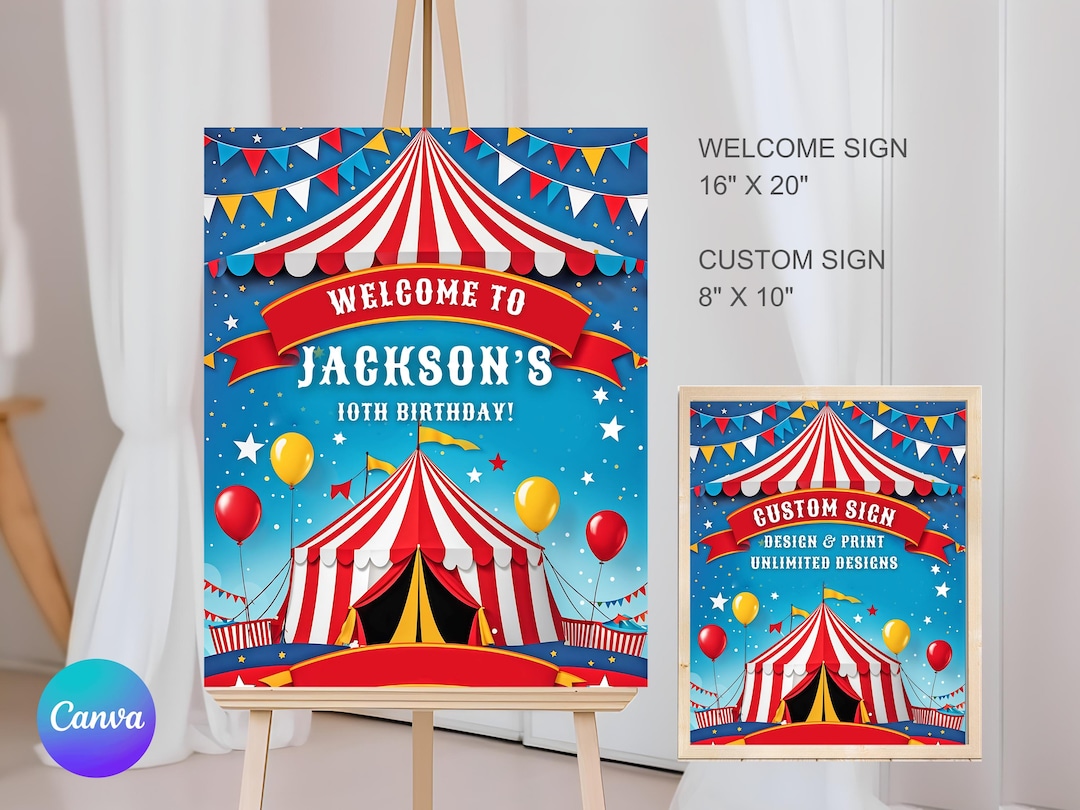 Carnival Birthday Welcome Sign | Circus Party Welcome Poster Editable ...
