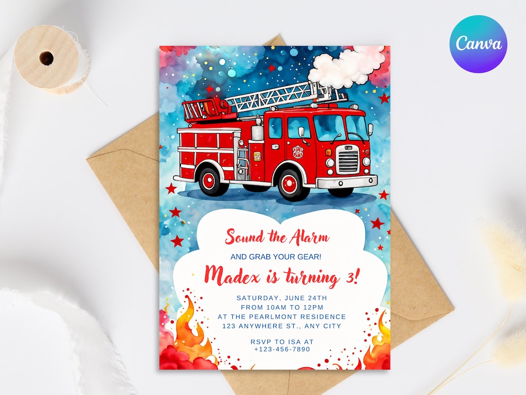 Editable Fire Truck Invitation Fire Engine Invites Fire Truck Birthday ...