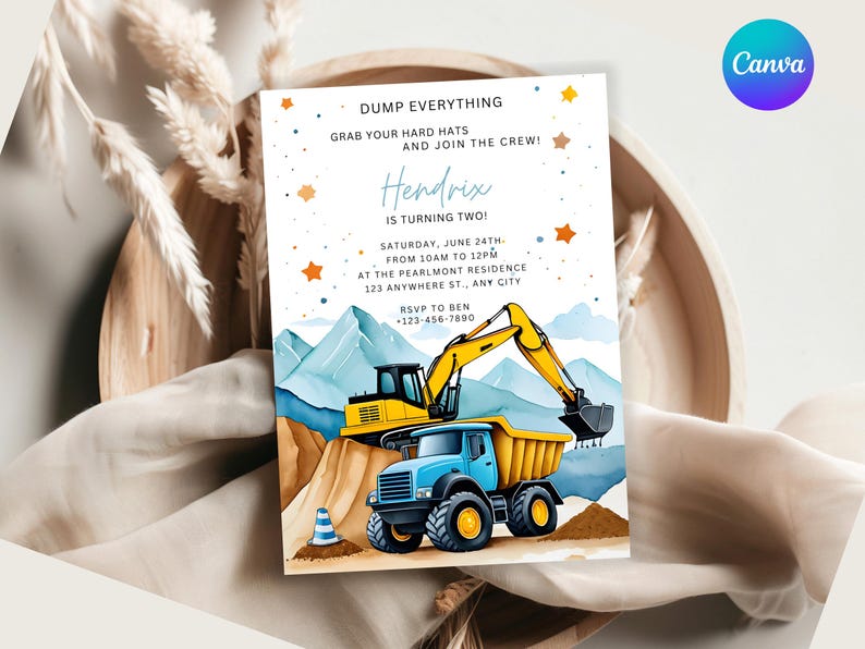 Editable Construction Birthday Invitation Construction Invitation Truck ...