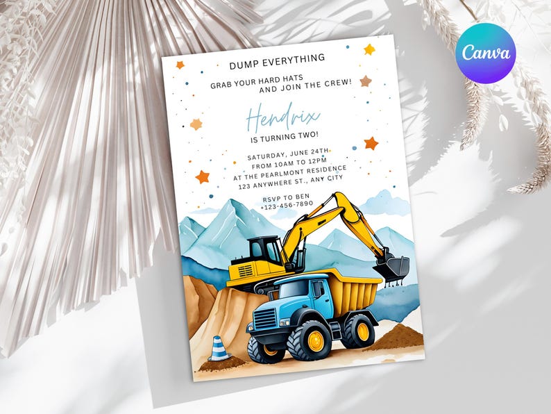 Editable Construction Birthday Invitation Construction Invitation Truck ...