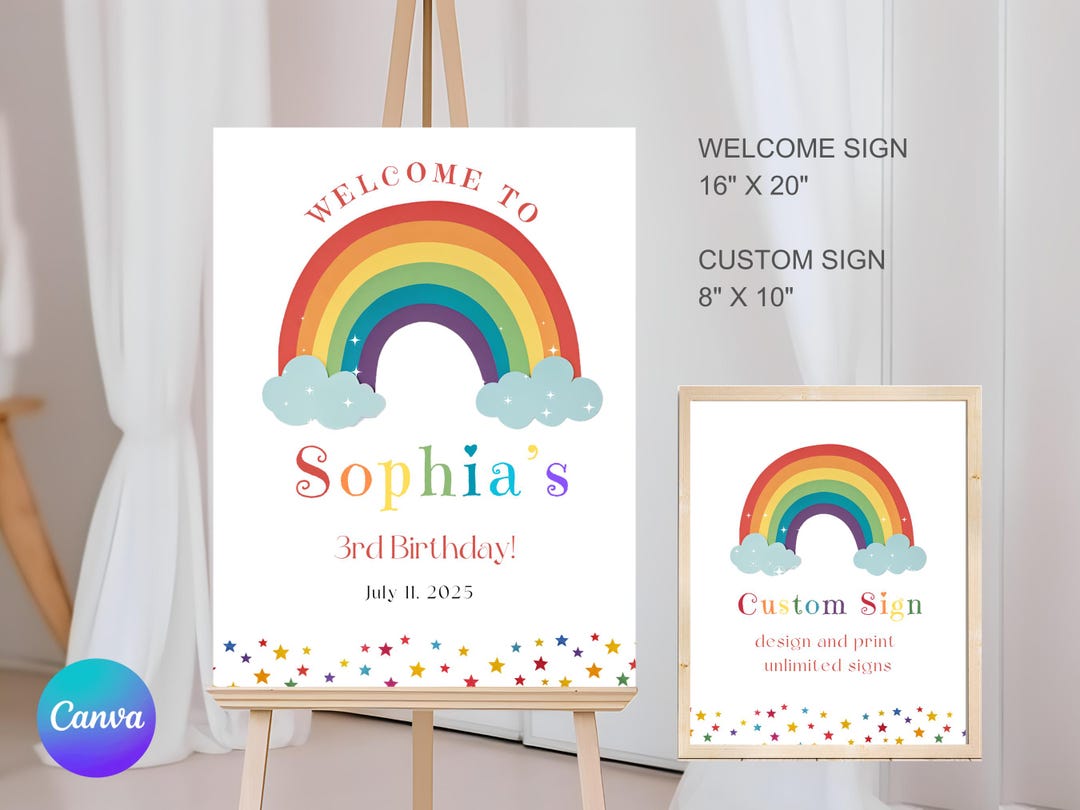 Editable Rainbow Welcome Sign Template Colorful Rainbow Party Birthday ...