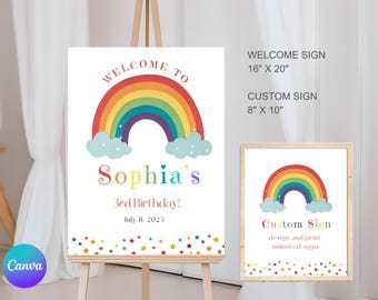 Rainbow Welcome Sign Template Editable Colorful Rainbow Party Birthday ...