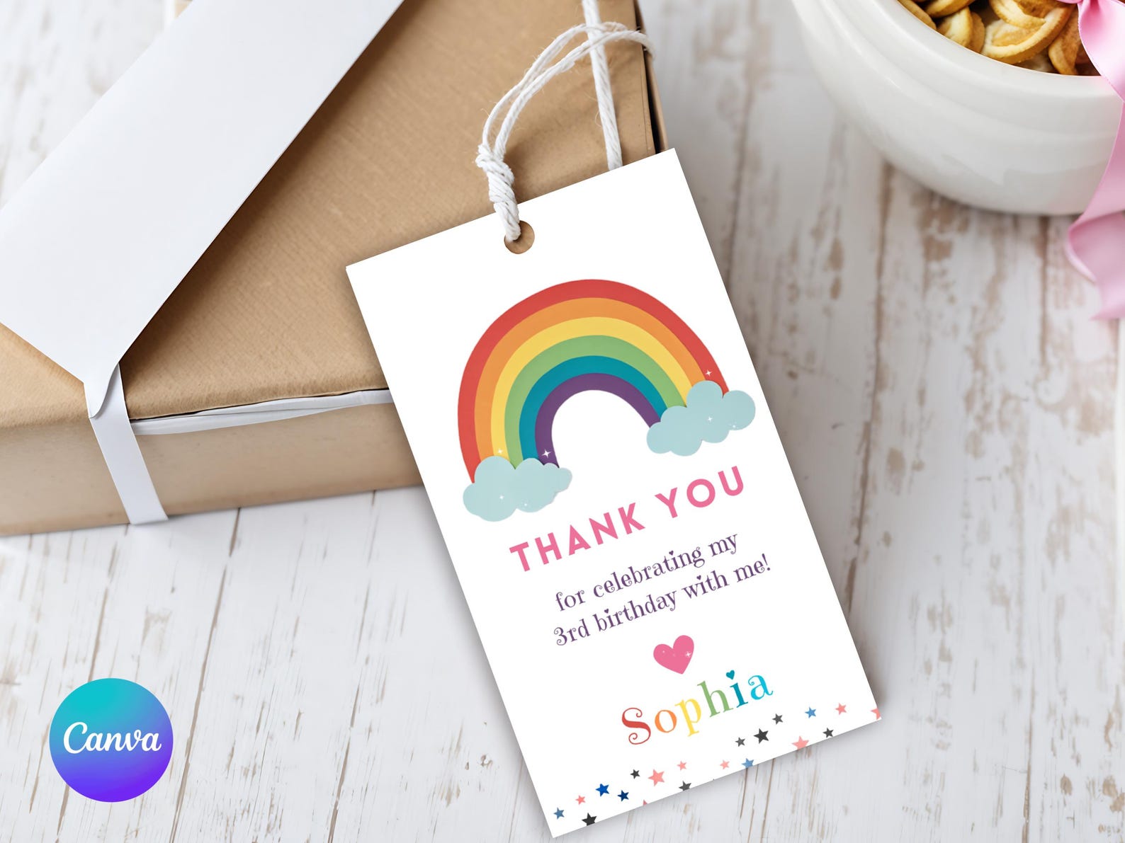 Rainbow Birthday Thank You Tag Rainbow Party Gift Tag Rainbow Favor ...