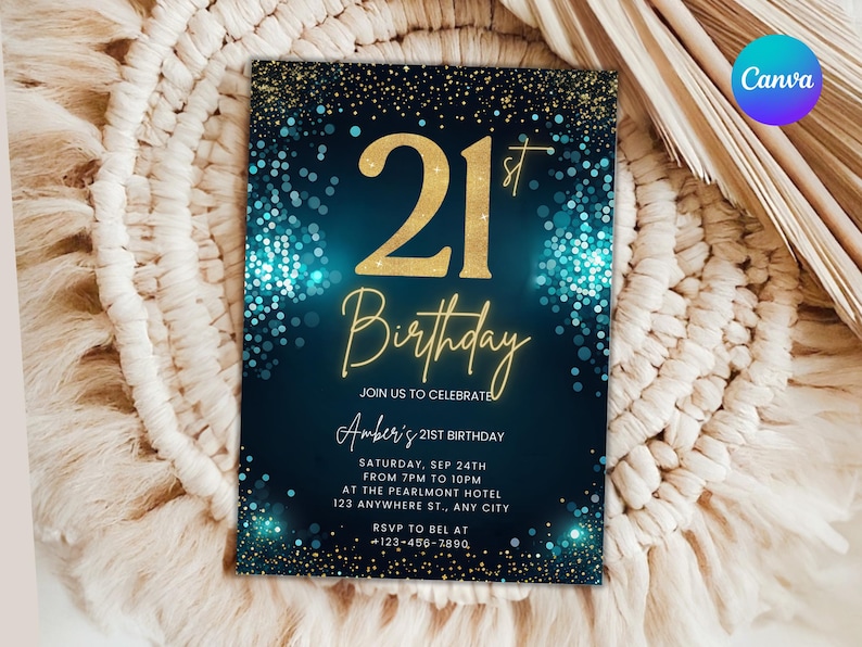 Digital 21st Birthday Invitation Template 21st Electronic Birthday ...