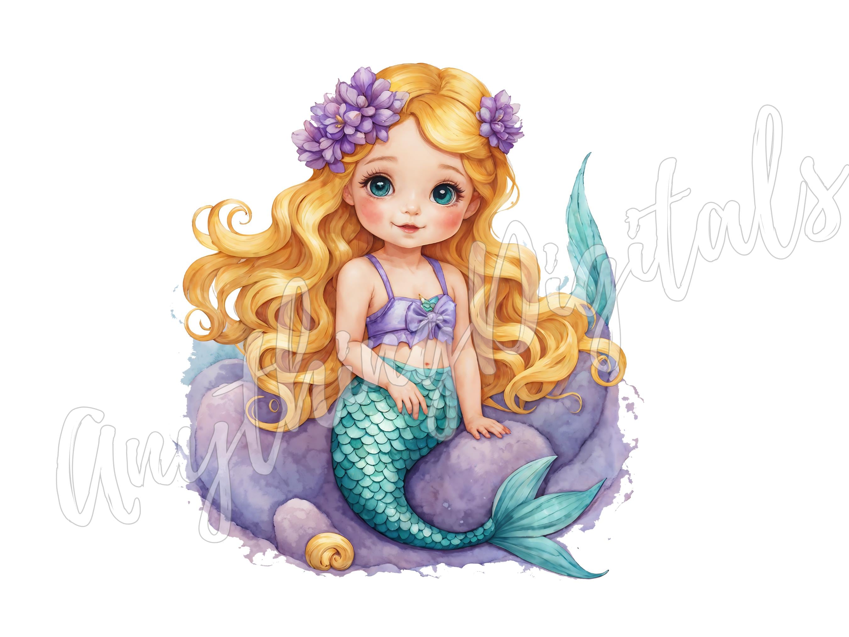 Mermaid PNG Mermaid Clipart Bundle Watercolor Cute Whimsical Underwater ...