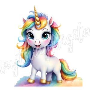 Cute Rainbow Unicorn Clipart Bundle Unicorn PNG Watercolor Unicorn ...