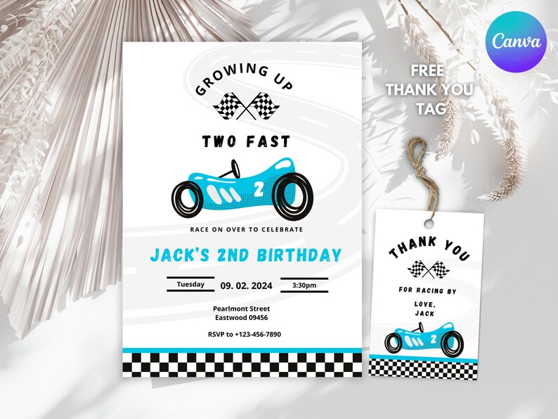 Growing up Two Fast Second Birthday Invite Editable Two Fast Birthday ...