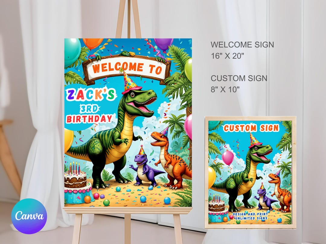 Editable Dinosaur Welcome Sign Template Dinosaur Custom Sign Dinosaur ...