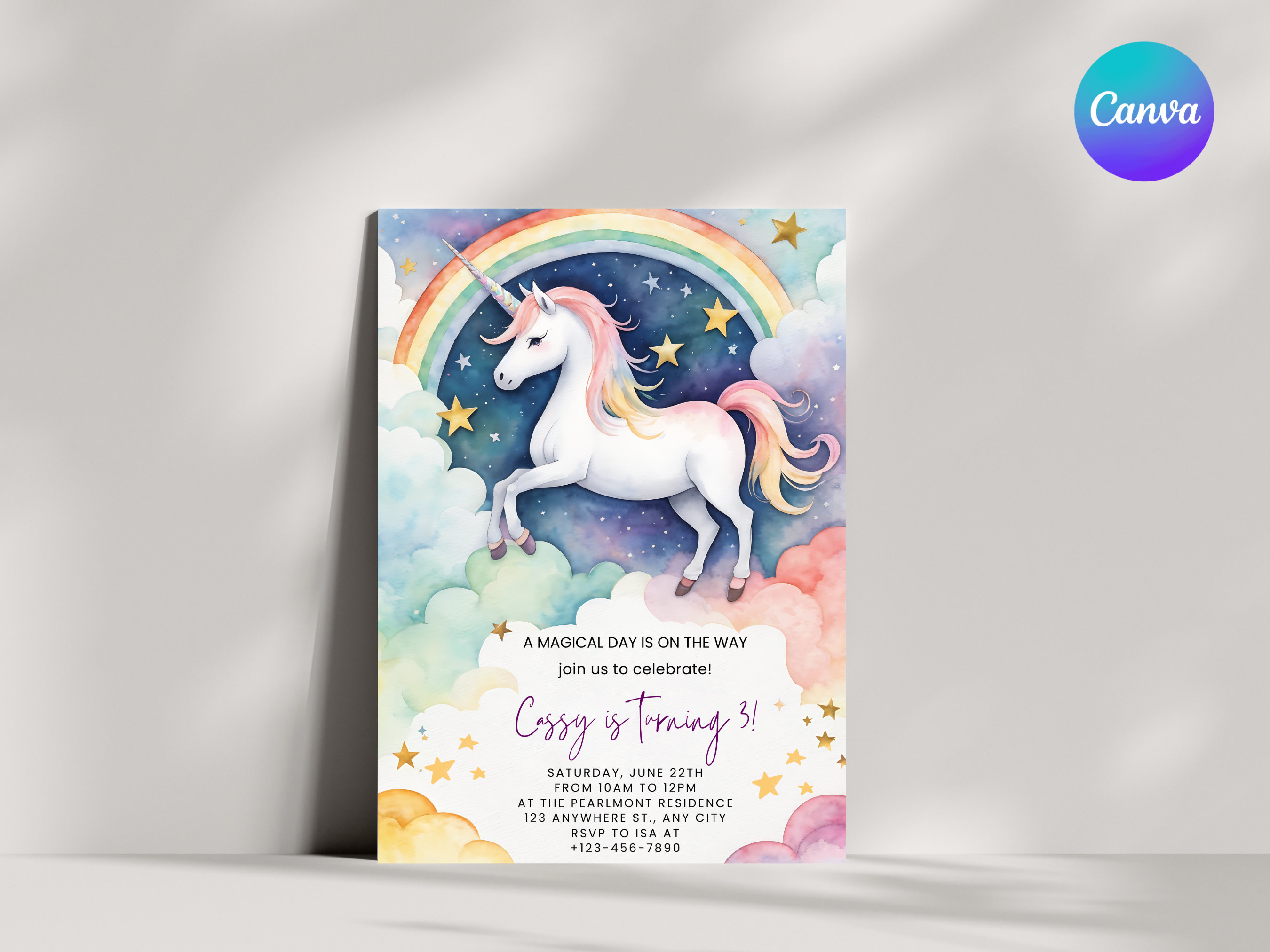 Editable Unicorn Birthday Invitation Rainbow Unicorn Birthday ...