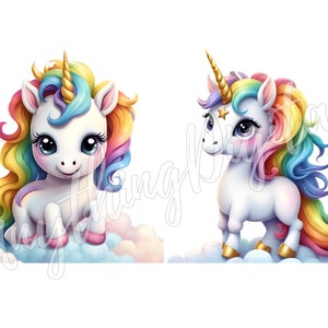 Cute Rainbow Unicorn Clipart Bundle Unicorn PNG Watercolor Unicorn ...