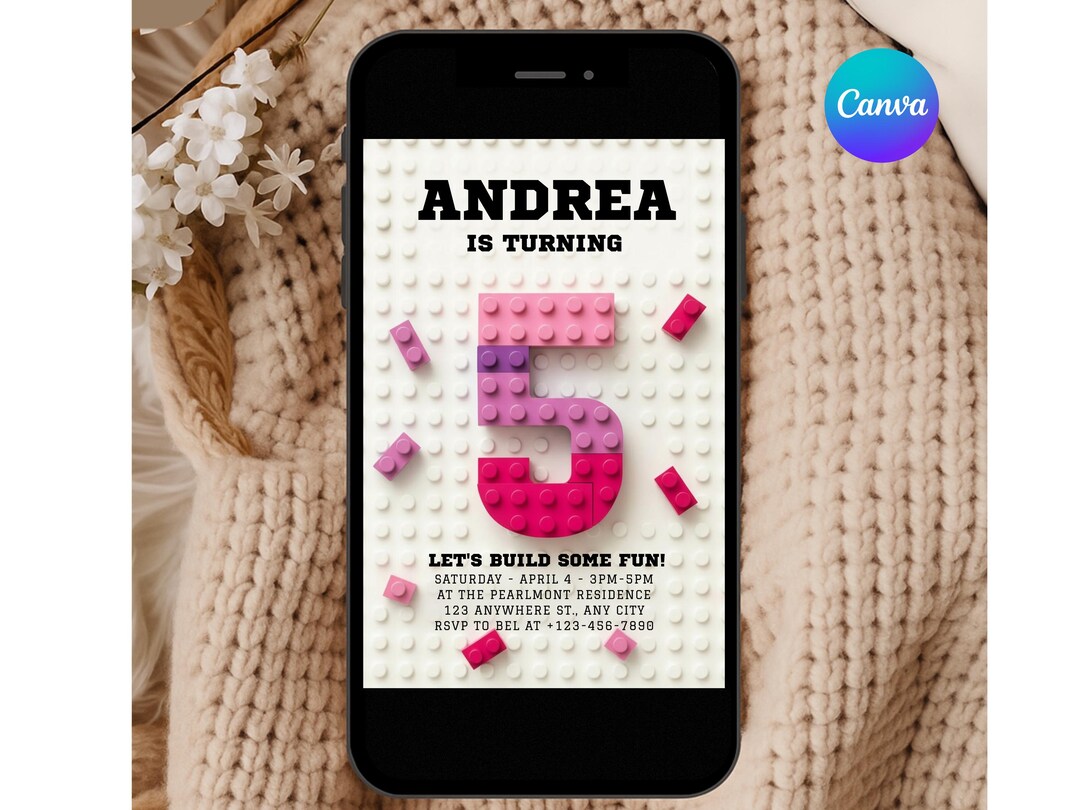 5th Building Blocks Birthday Invitation | Blocks Birthday Party Invite ...