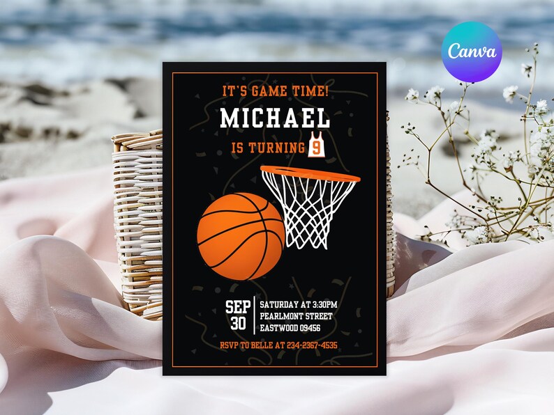 Editable Basketball Birthday Invitation Basketball Invites Sports ...
