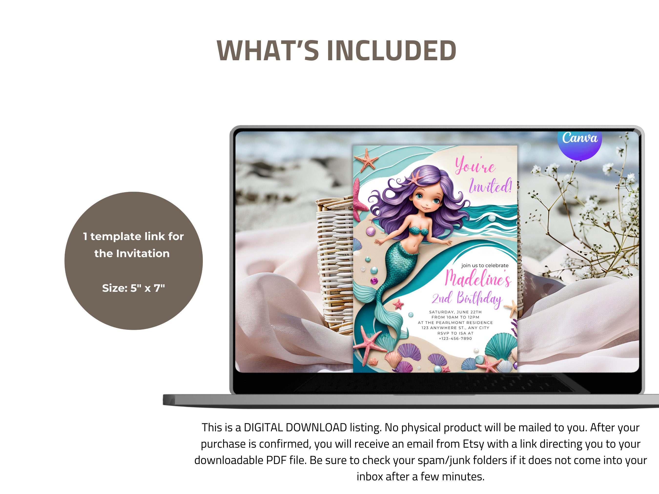Mermaid Birthday Invitation Mermaid Invite Under the Sea Birthday Party ...