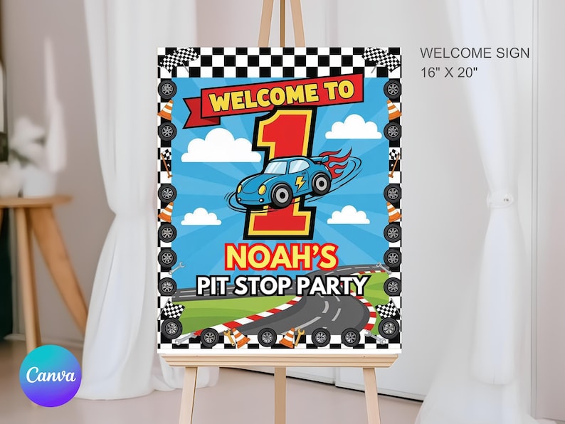Racecar Birthday Party Welcome Sign, Car Theme Birthday Decor, Racing ...