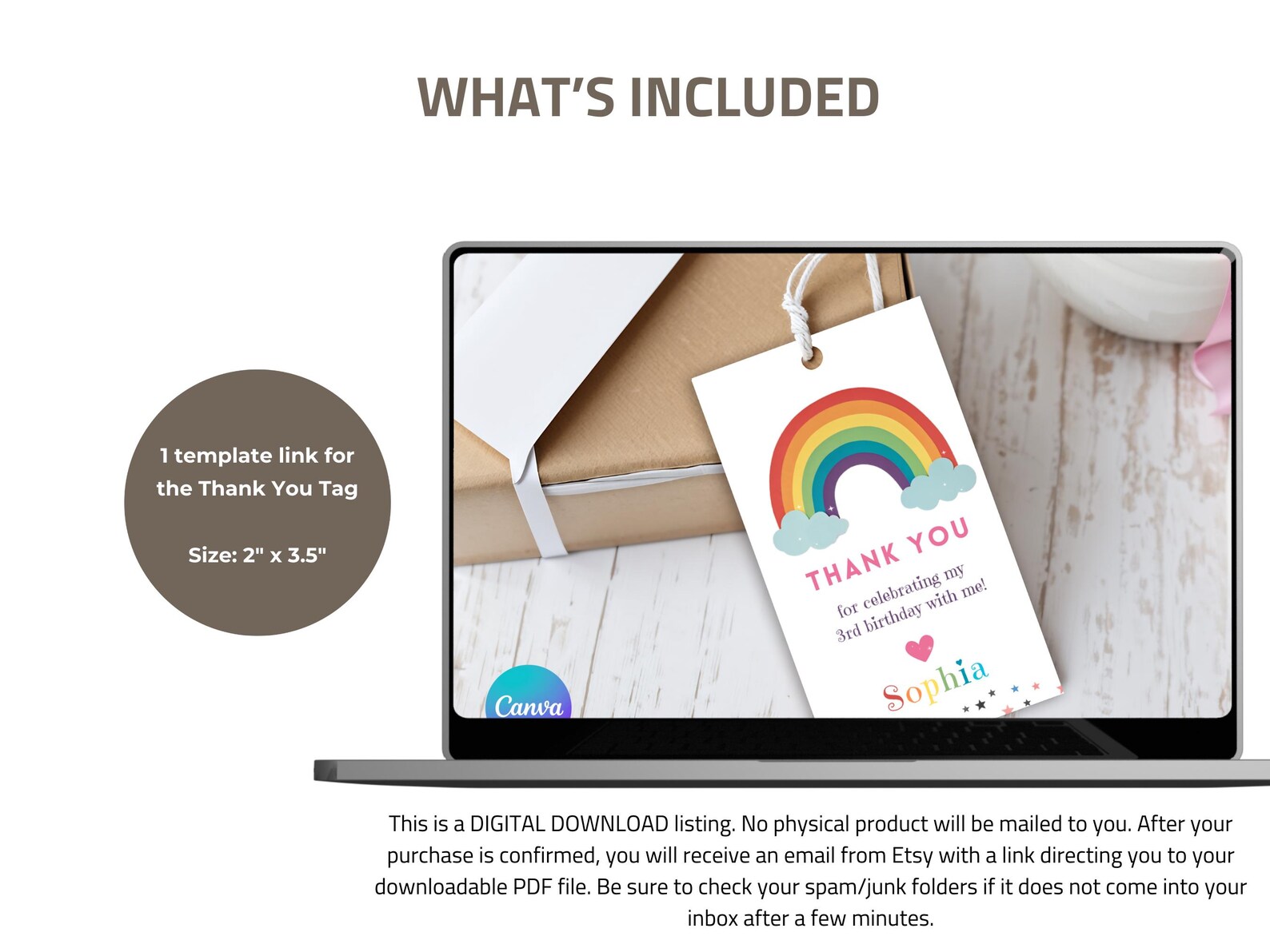 Rainbow Thank You Tag Rainbow Birthday Thank You Tag Rainbow Party Gift ...