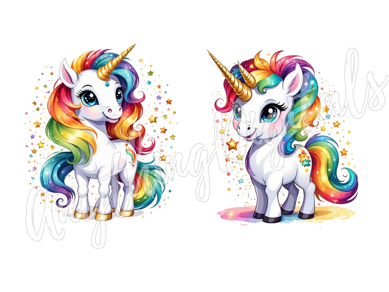 Unicorn Clipart Bundle Unicorn PNG Watercolor Cute Rainbow Unicorn ...