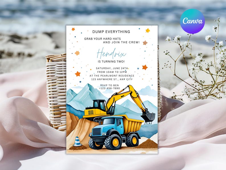 Editable Construction Birthday Invitation Construction Invitation Truck ...
