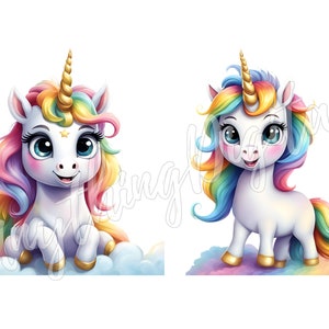 Cute Rainbow Unicorn Clipart Bundle Unicorn PNG Watercolor Unicorn ...