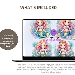 Mermaid Clipart Bundle Mermaid PNG Watercolor Cute Whimsical Mermaid ...