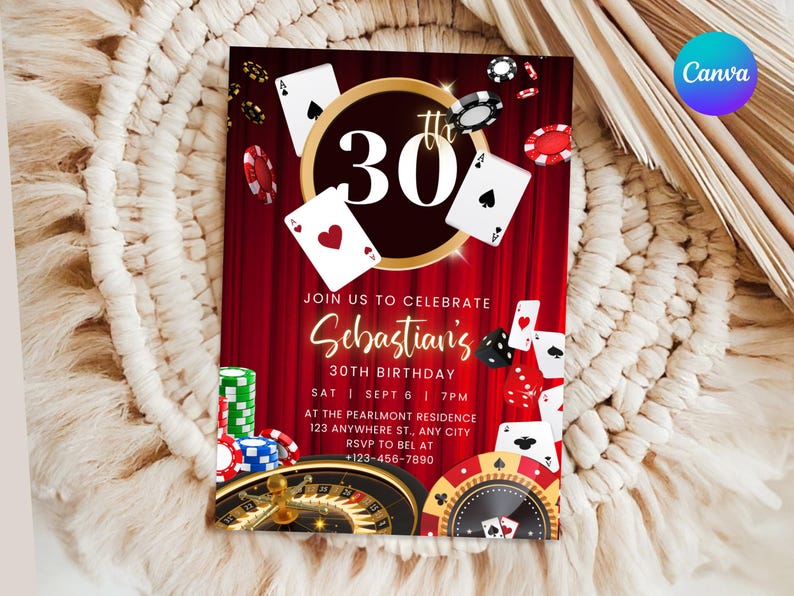 Casino Birthday Invitation Template Vegas Party Invite 21st 30th 40th ...