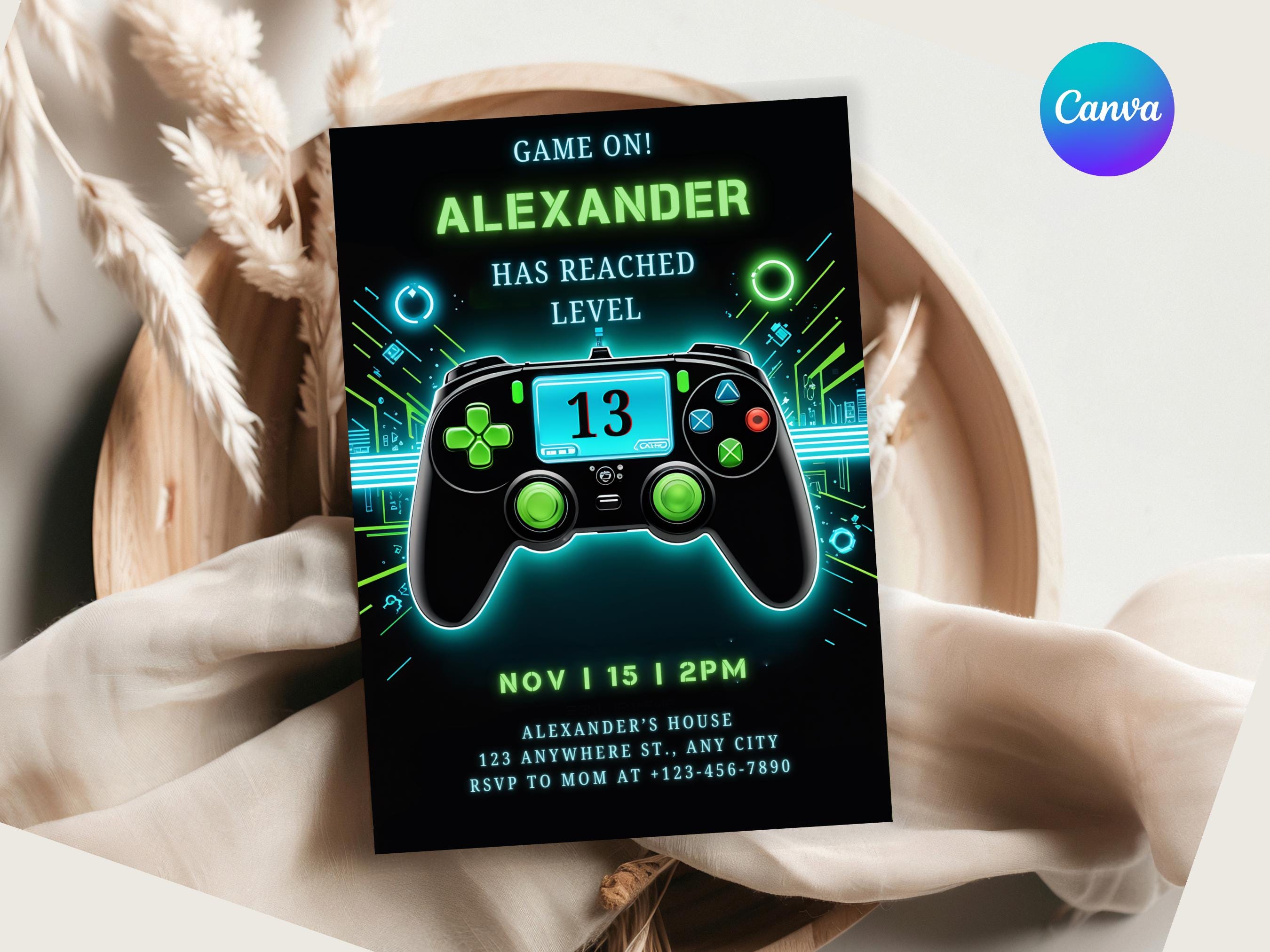 Editable Video Game Birthday Invitation Video Game Invitation Neon Glow ...