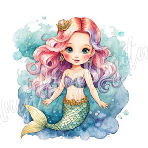 Mermaid Clipart Bundle Mermaid PNG Watercolor Cute Whimsical Mermaid ...