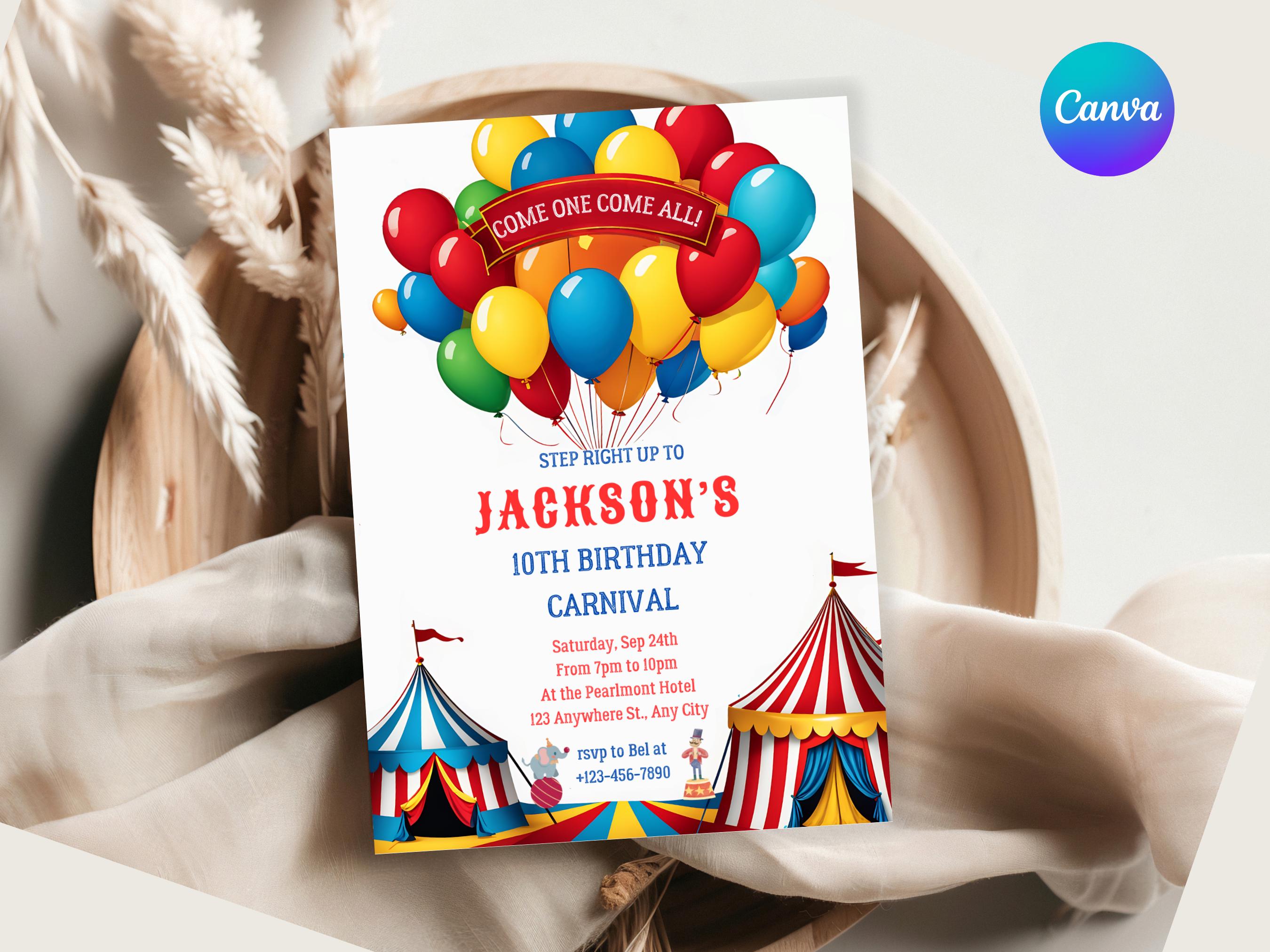 Editable Carnival Birthday Invitation Circus Birthday Invitation Come ...