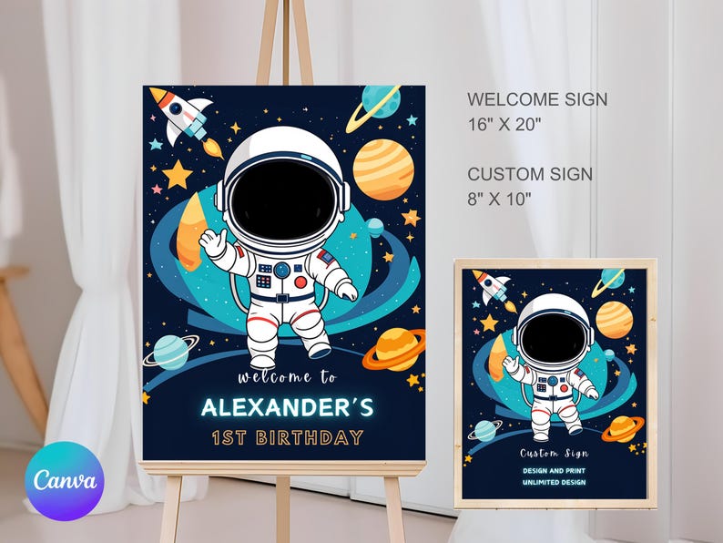 Editable Outer Space Astronaut Birthday Welcome Sign Template Outer ...