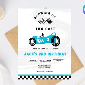 Growing up Two Fast Second Birthday Invite Editable Two Fast Birthday ...
