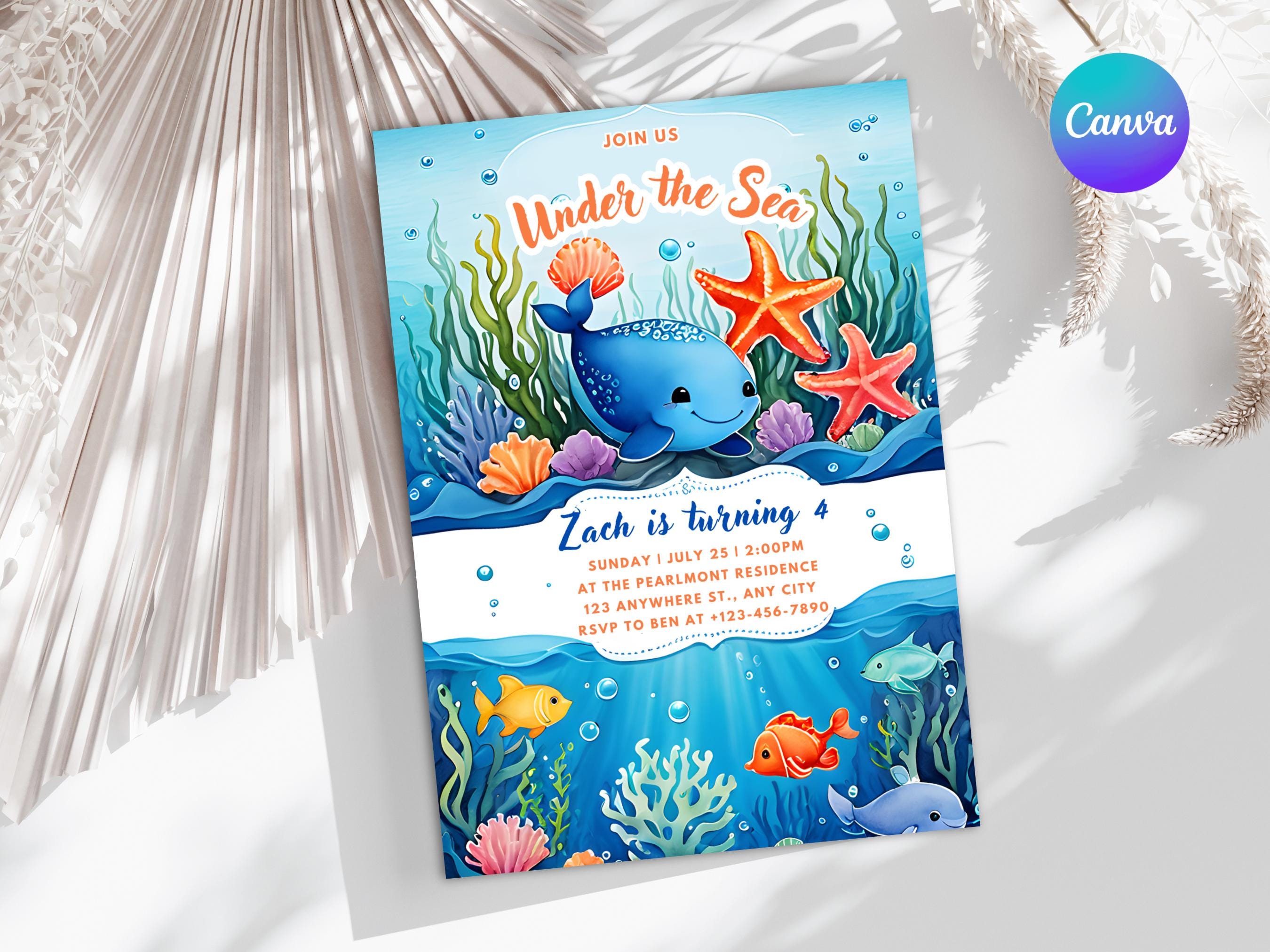 Under the Sea Birthday Invitation Editable Ocean Birthday Party Invite ...