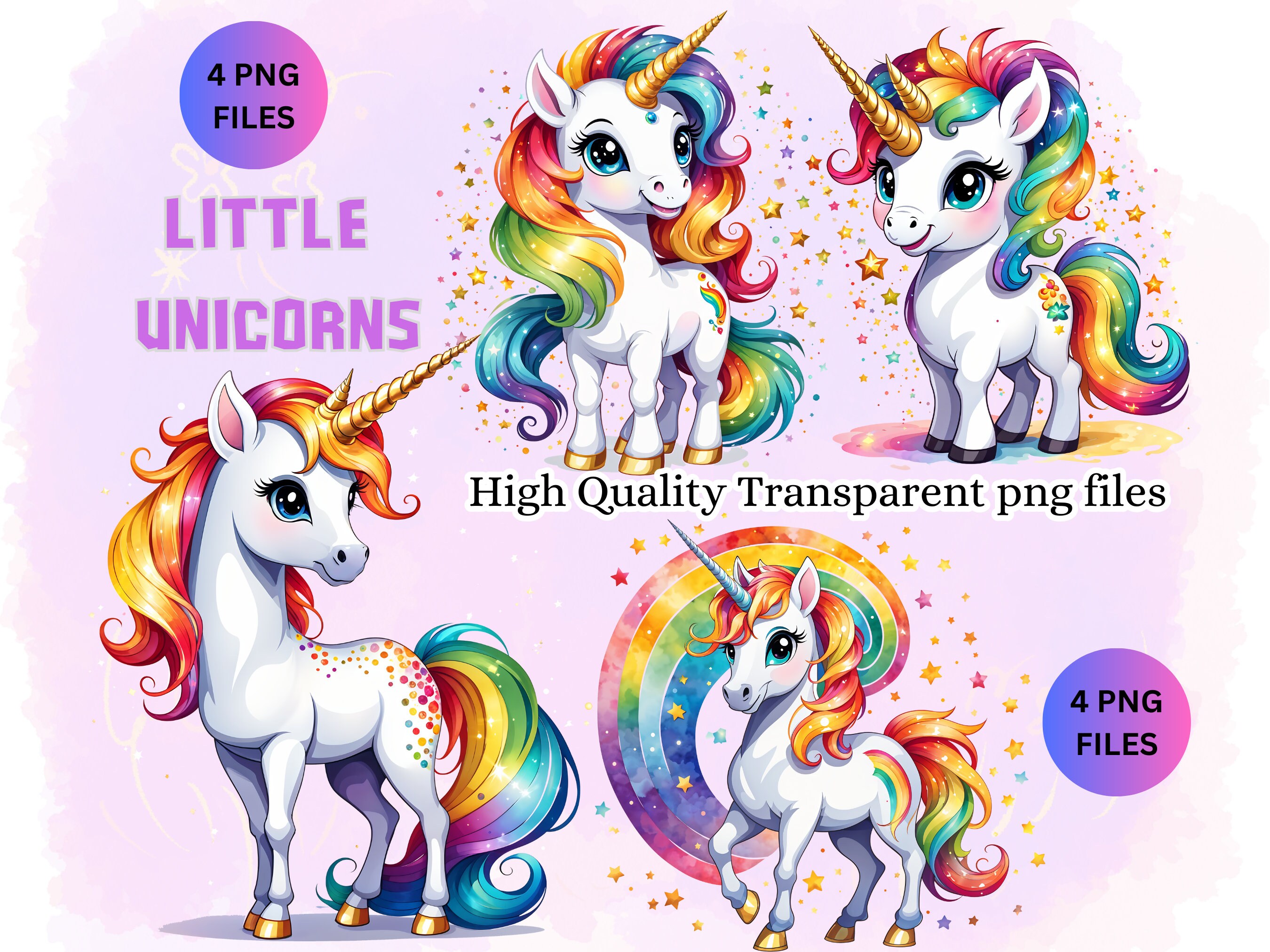 Unicorn Clipart Bundle Unicorn PNG Watercolor Cute Rainbow Unicorn ...