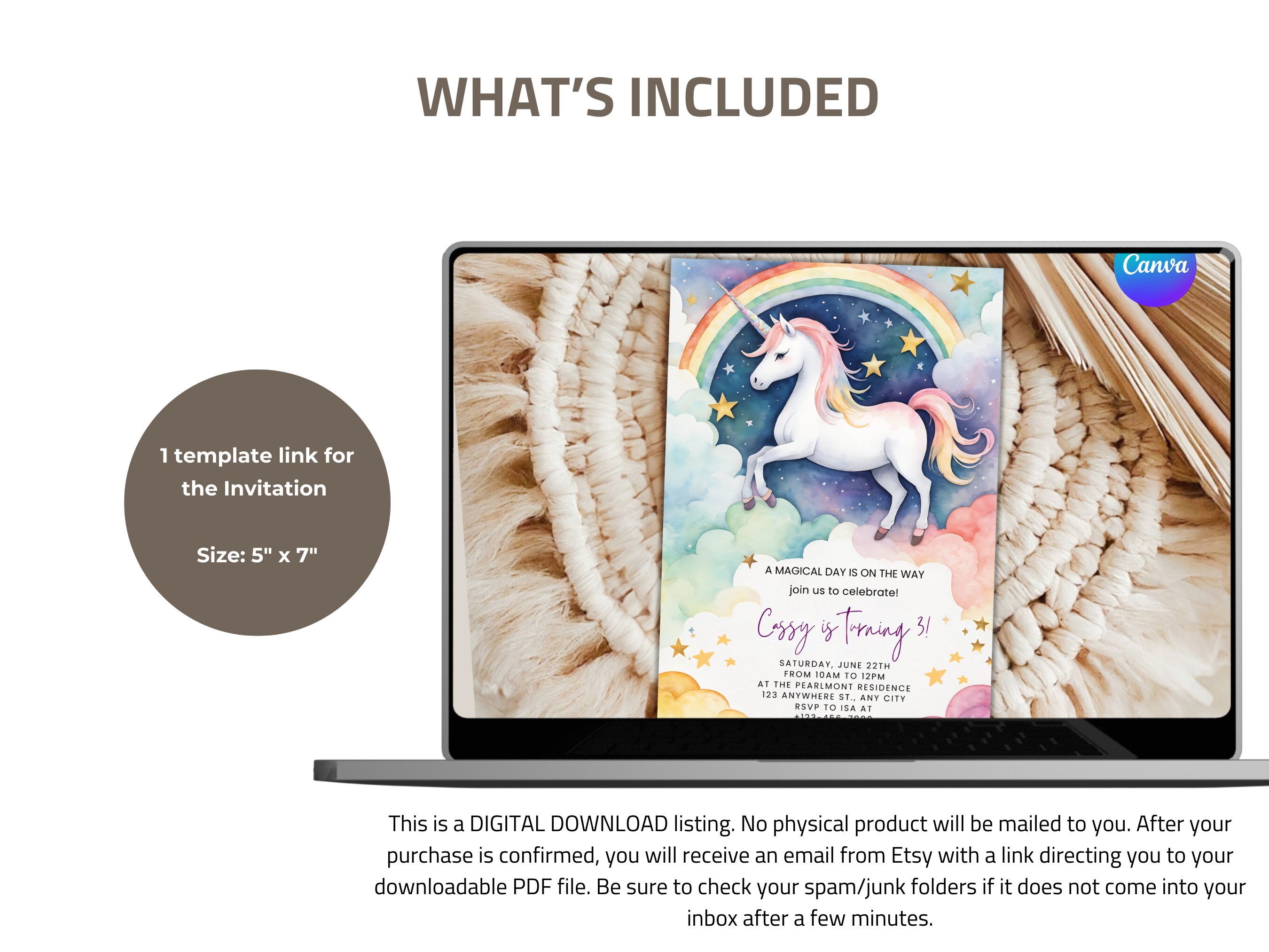 Editable Unicorn Birthday Invitation Rainbow Unicorn Birthday ...