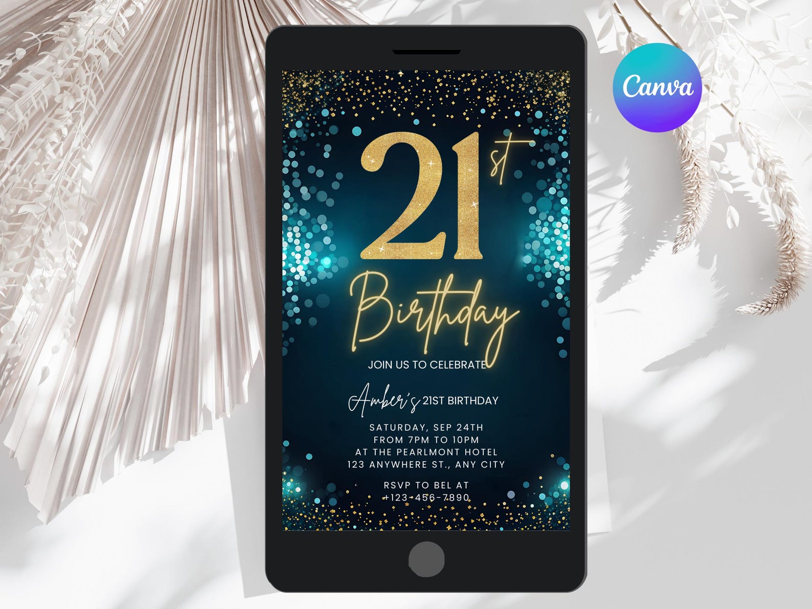 Digital 21st Birthday Invitation Template 21st Electronic Birthday ...