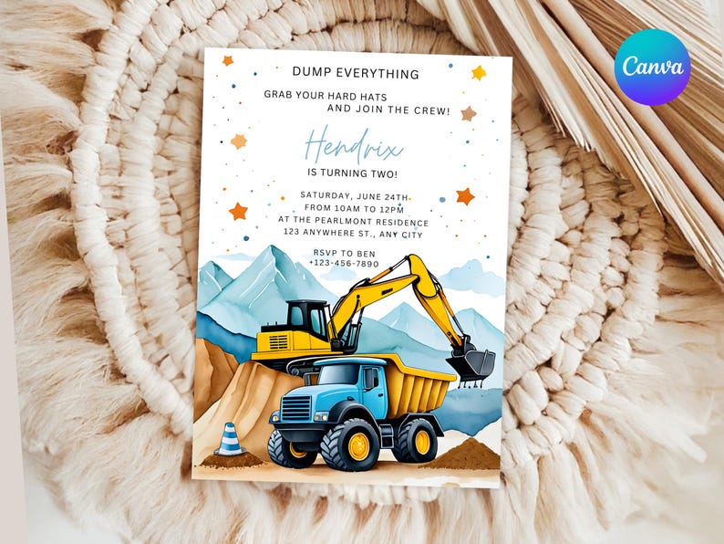 Editable Construction Birthday Invitation Construction Invitation Truck ...