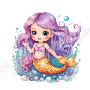 Mermaid PNG Mermaid Clipart Bundle Watercolor Cute Whimsical Underwater ...