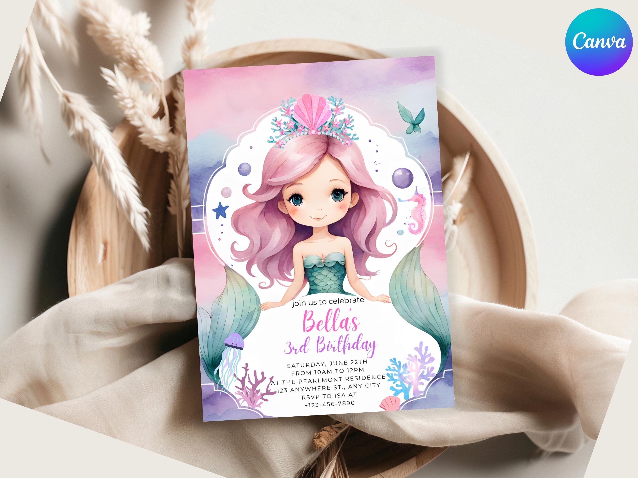Editable Mermaid Birthday Invitation Mermaid Invite Under the Sea ...